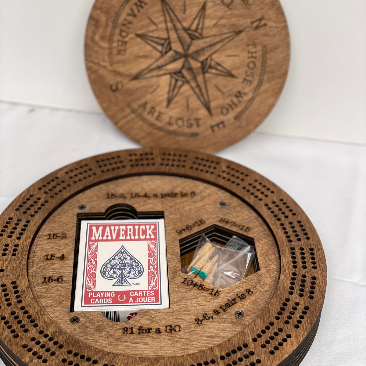 Personalized Round Cribbage board for Gifts,Cribbage Board with Storage ...